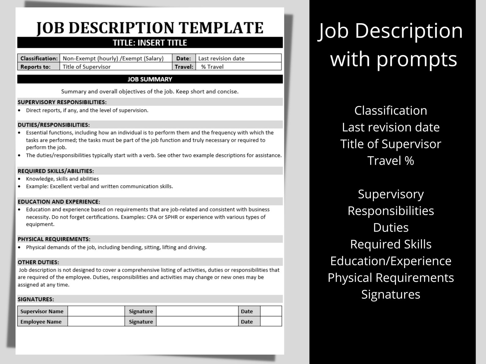 Editable Job Description Template: HR Forms (MS Word & Google Doc) - Etsy