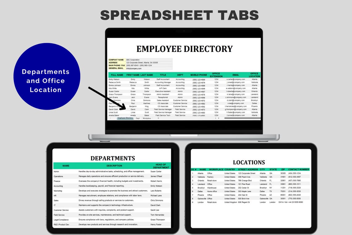 Employee Directory Template: Excel Company Contact List (digital ...
