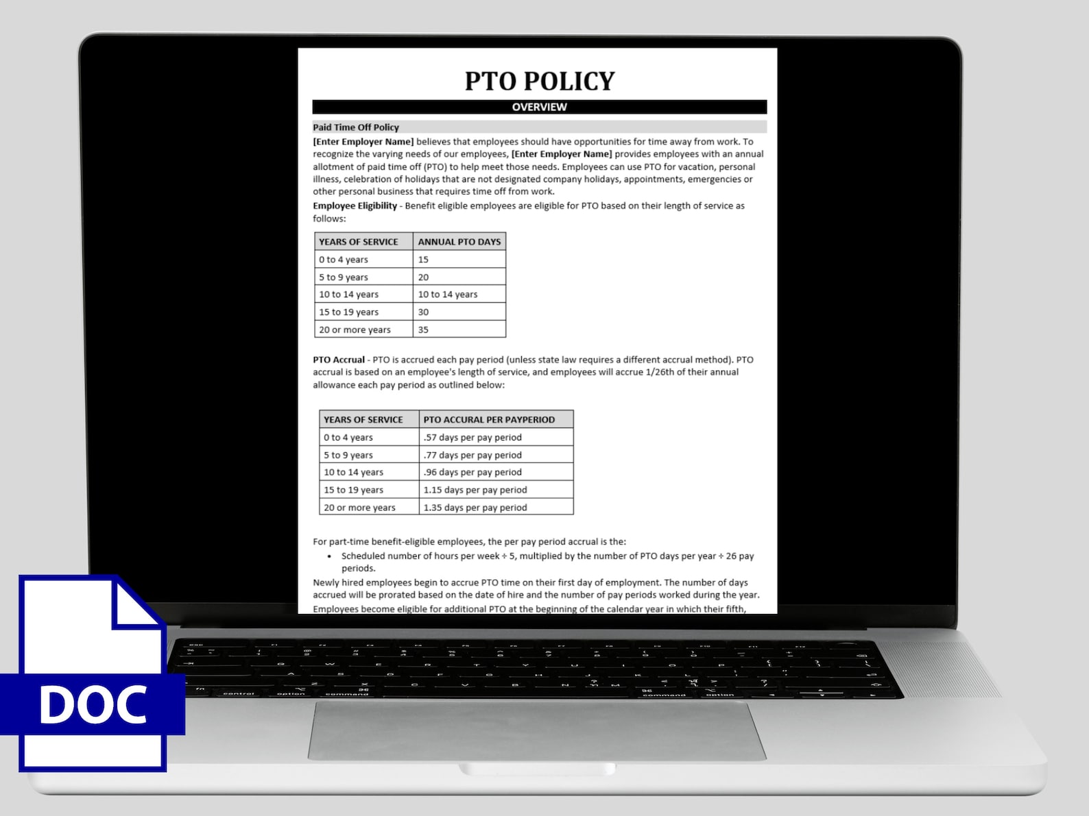 Editable PTO Policy Template: Employee Time-off HR Form (digital ...