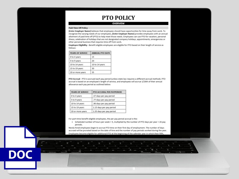 Editable PTO Policy Template: Employee Time-off HR Form (digital ...
