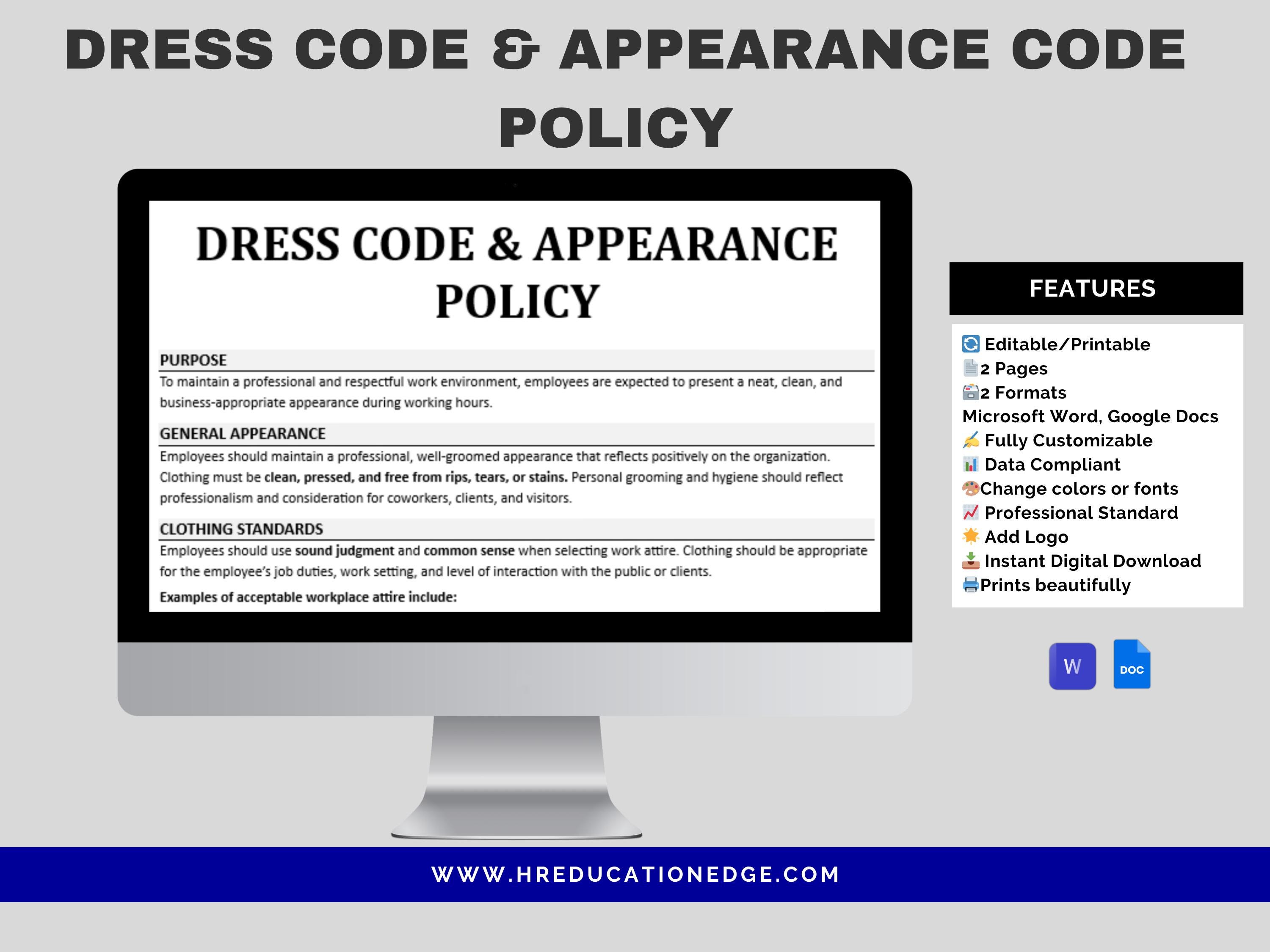 Dress Code & Appearance Policy Template: Employee Handbook (digital ...