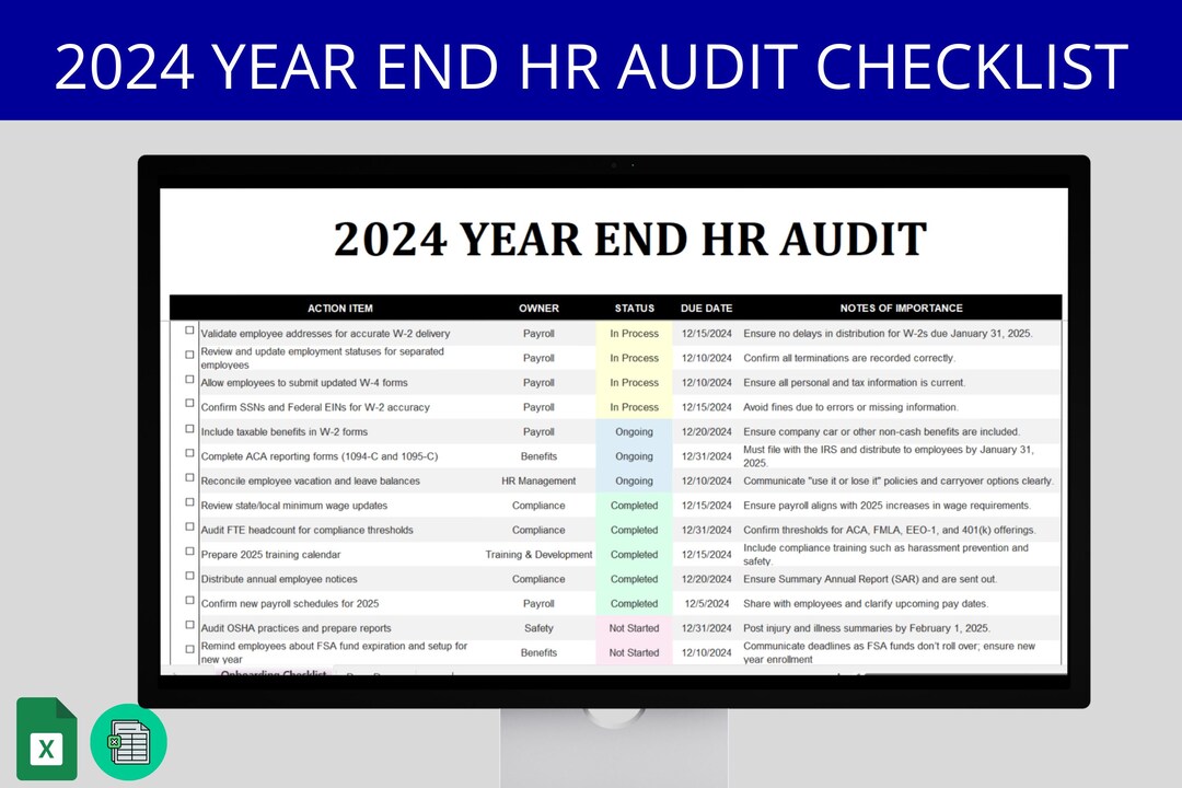 2024 Year End HR Audit Checklist: Employee Compliance (excel/pdf) - Etsy