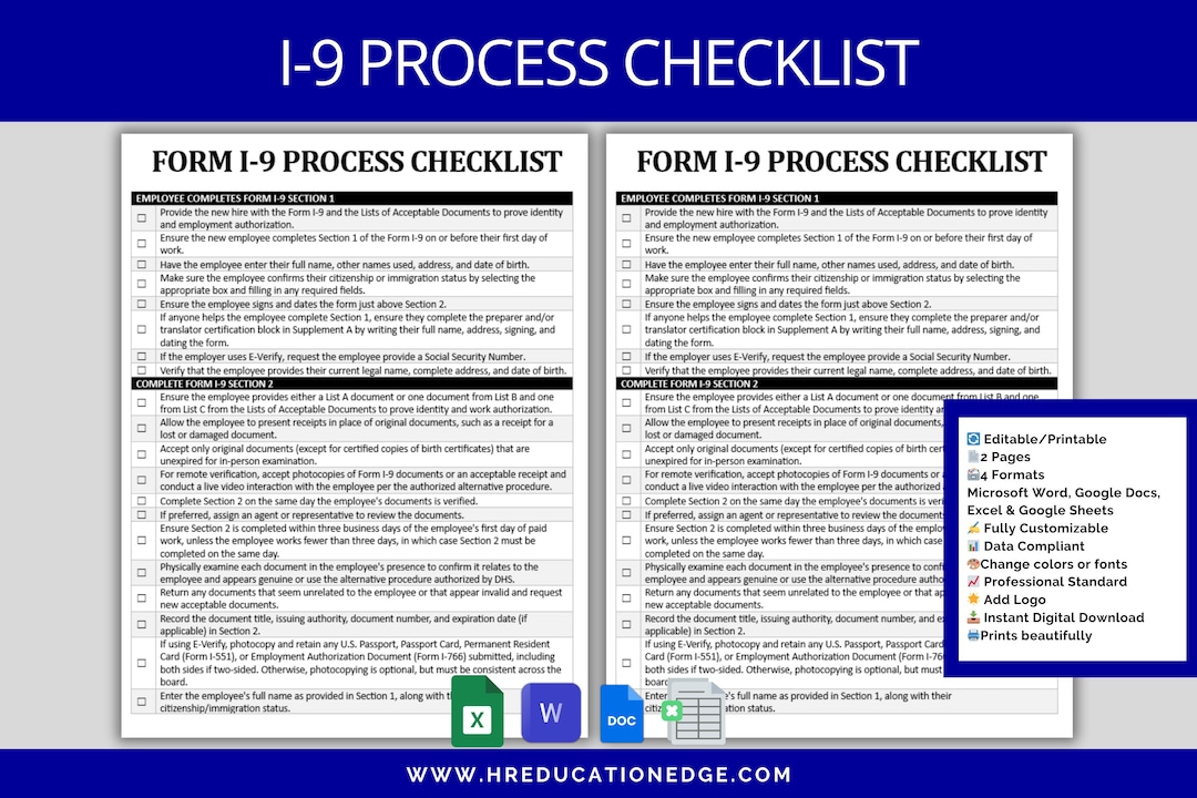 I-9 Process HR Checklist: New Hire Onboarding Compliance (digital ...