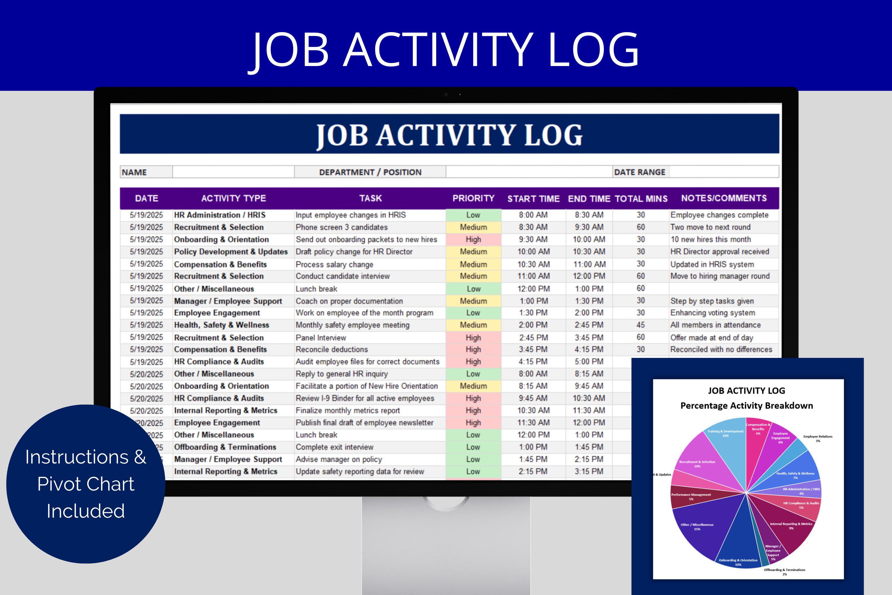 Job Activity Log Template: Task Tracker & Working Hours (excel + Google ...