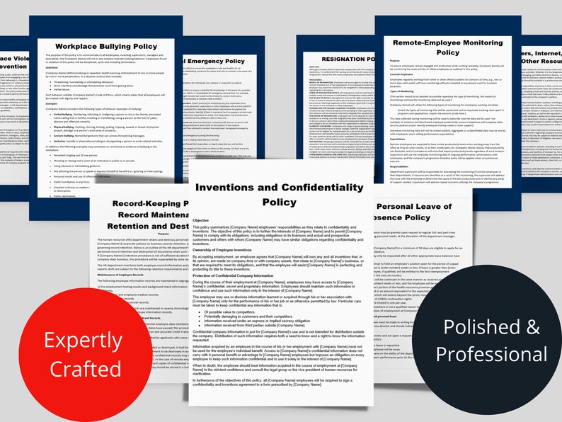 Employee Policy Template Bundle: 60 HR Documents, Handbook & Manual ...