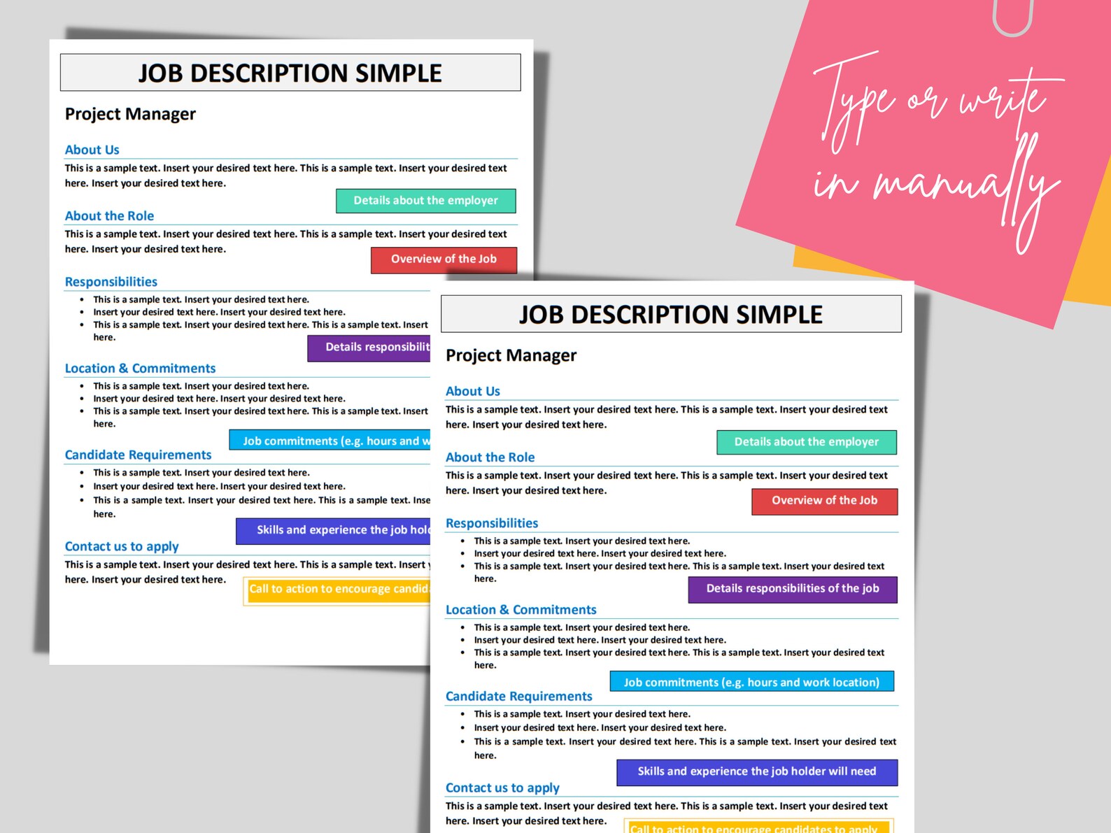 Editable Job Description Template: HR Form (word) - Etsy