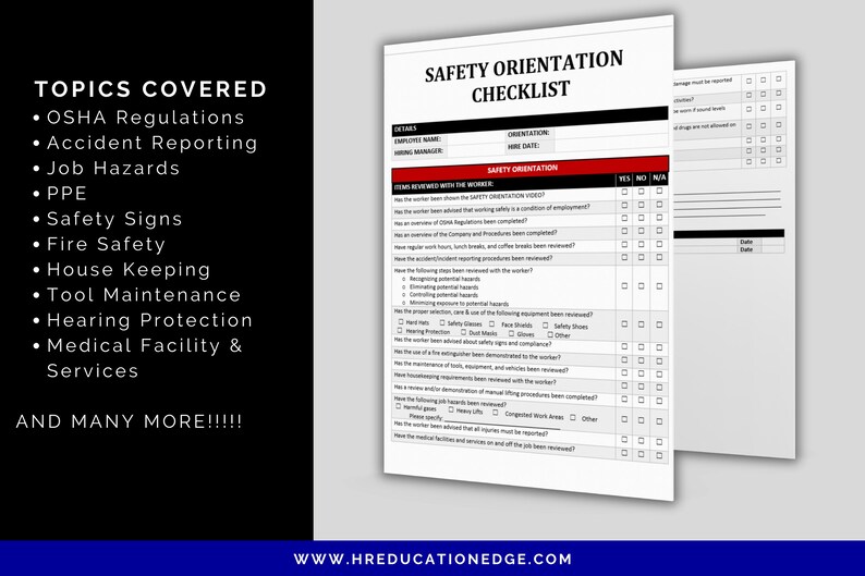Safety Orientation Checklist: OSHA Training, HR Onboarding Forms ...