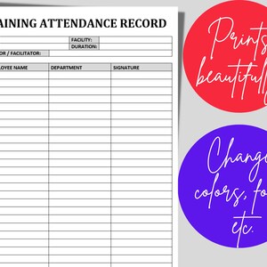 Training Attendance Record Template: Editable HR Form (MS Word) - Etsy