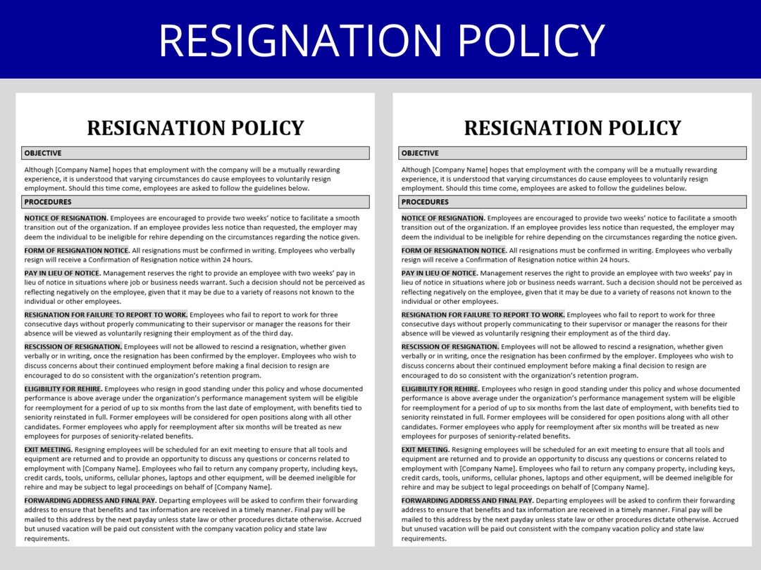 Resignation Employee Policy | Editable HR Template | Human Resource ...
