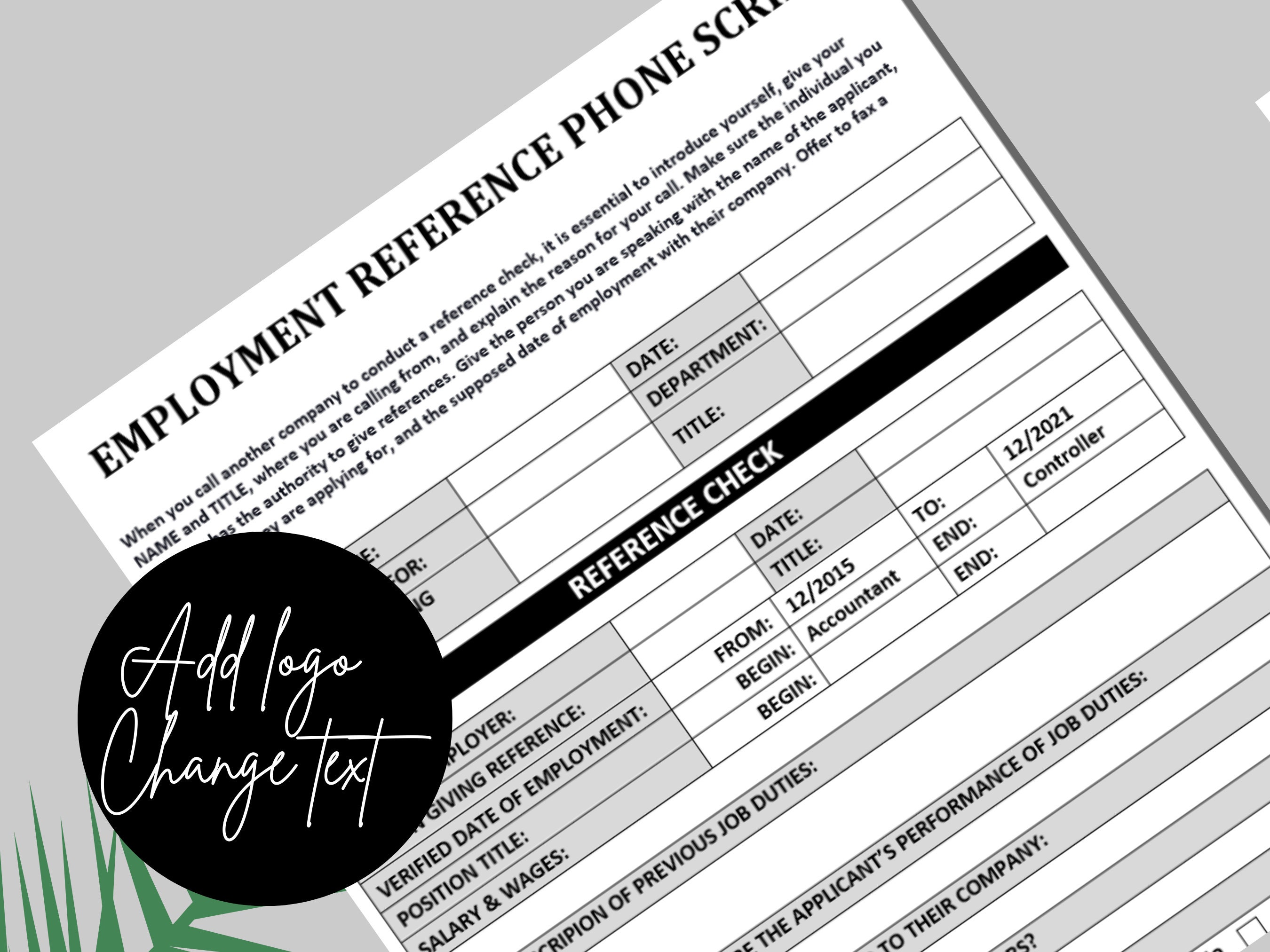 Employment Reference Phone Script HR Templates Editable & Printable - Etsy