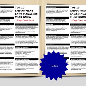 Employment Law Cheat Sheet for Managers - Top 10 (editable Word) - Etsy
