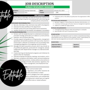 Human Resources Manager Job Description | MS Editable Word Document ...