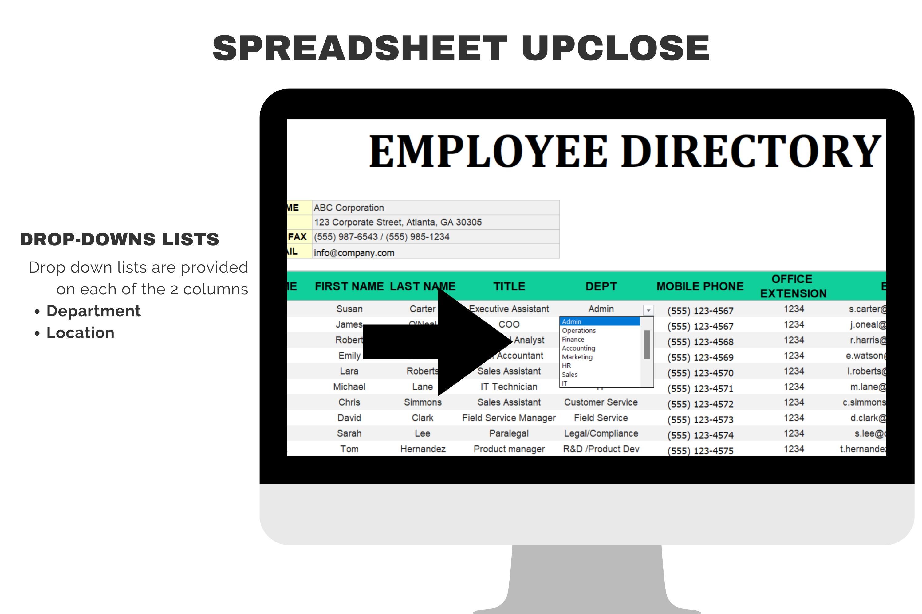 Employee Directory Template: Excel Company Contact List (digital ...