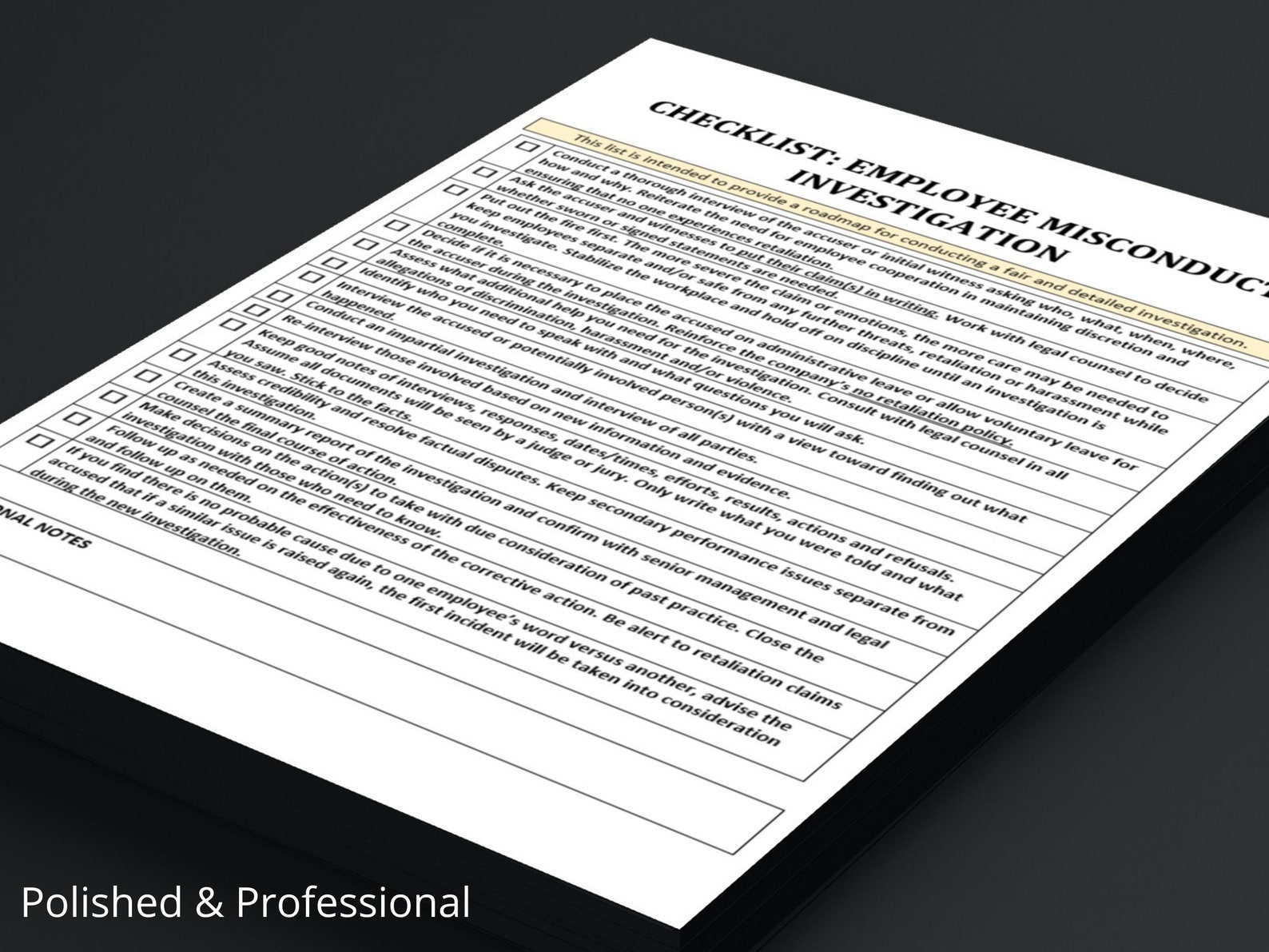 Employee Misconduct Investigation: HR Checklist Template (A4 Editable ...