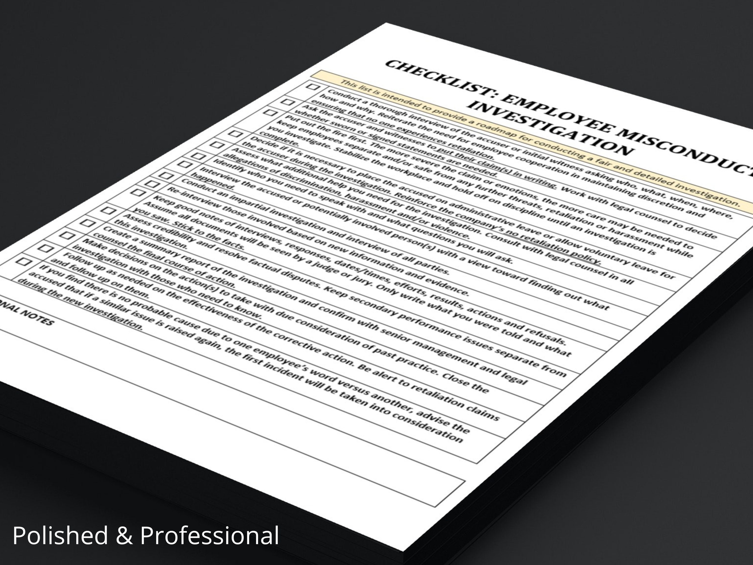 Employee Misconduct Investigation: HR Checklist Template (A4 Editable ...