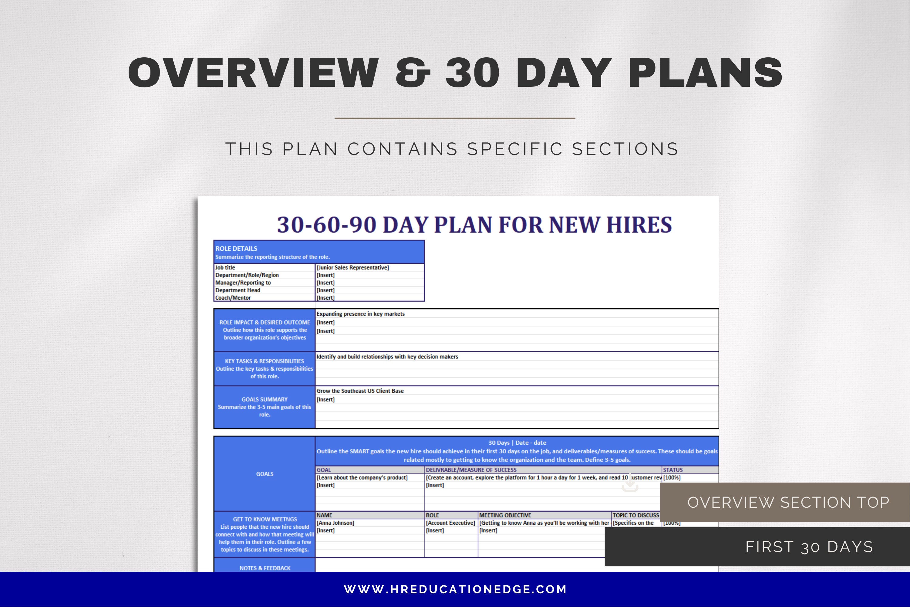 New Hire 30-60-90 Day Plan: HR Excel Spreadsheet (digital Download) - Etsy