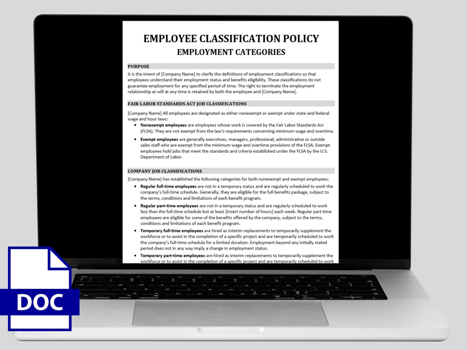 Employee Classification Policy Template: Editable HR Word Form (digital ...