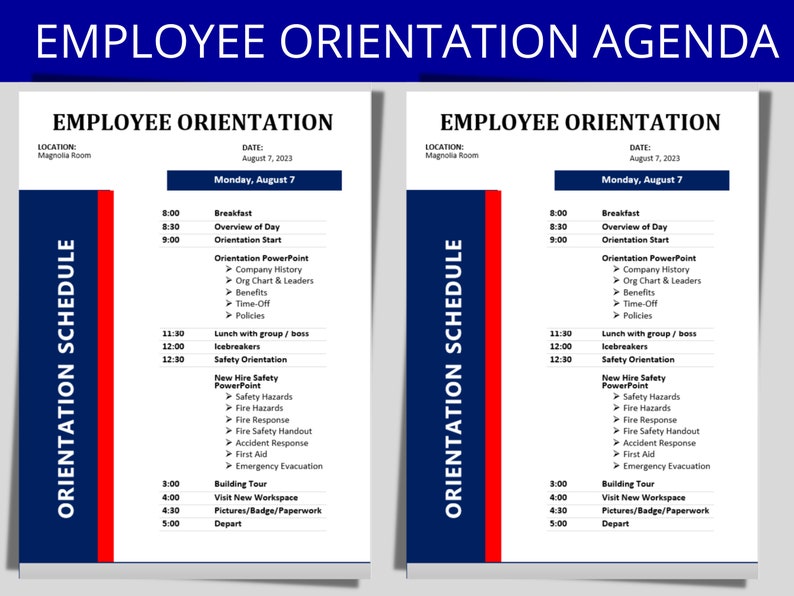 Employee Orientation Schedule Template New Hire Orientation Employee ...