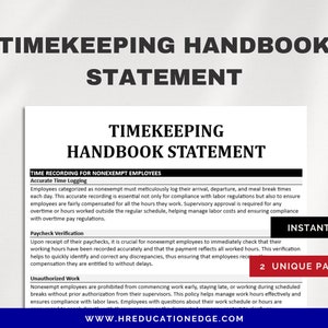 HR Timekeeping Policy Template: Employee Handbook Compliance (digital ...
