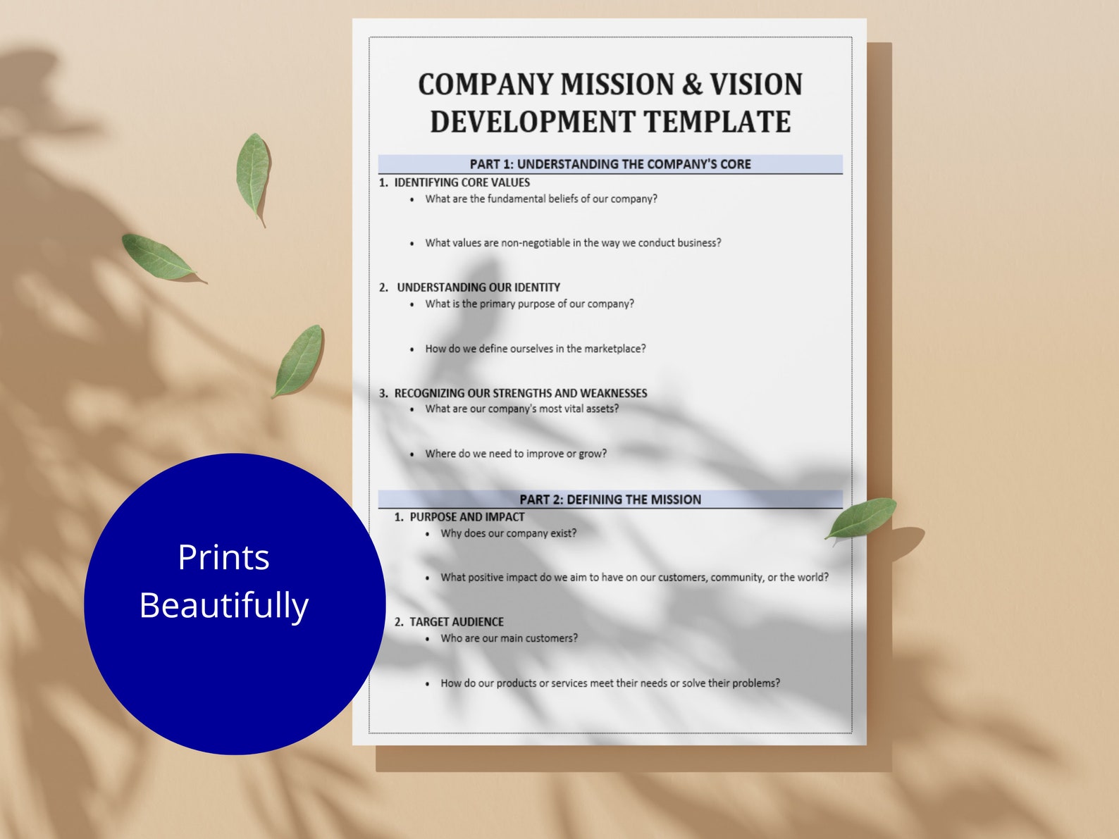 Mission & Vision Crafting Template: Company Goals (digital Download) - Etsy
