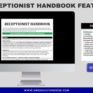 Receptionist Handbook Template: Front Desk Training Guide (word, Google ...