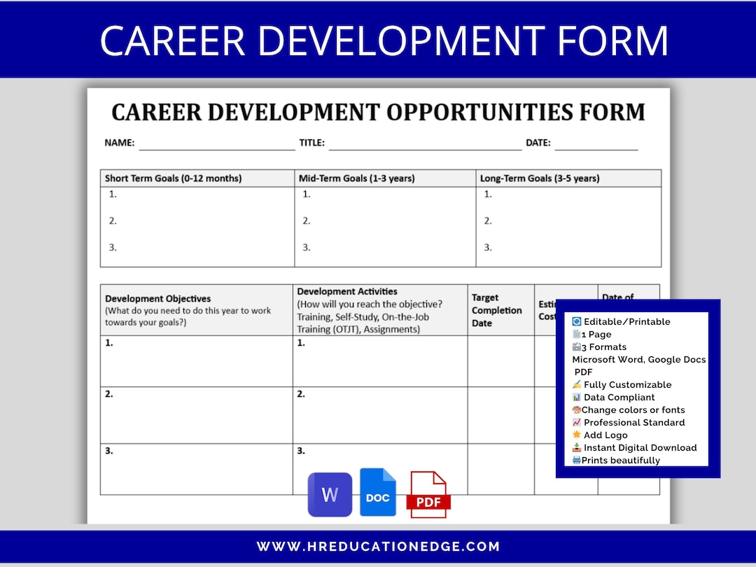 Career Development Form: Employee Goal HR Template (digital Download ...