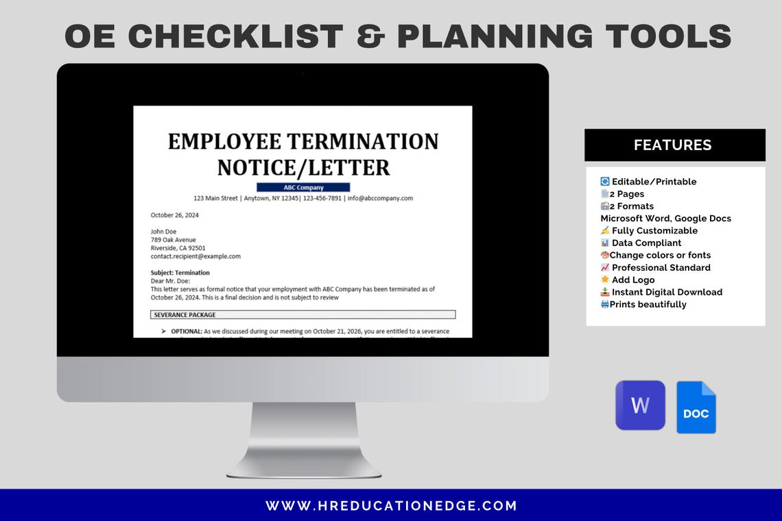 Employee Termination Letter Template: HR Offboarding (digital Download ...
