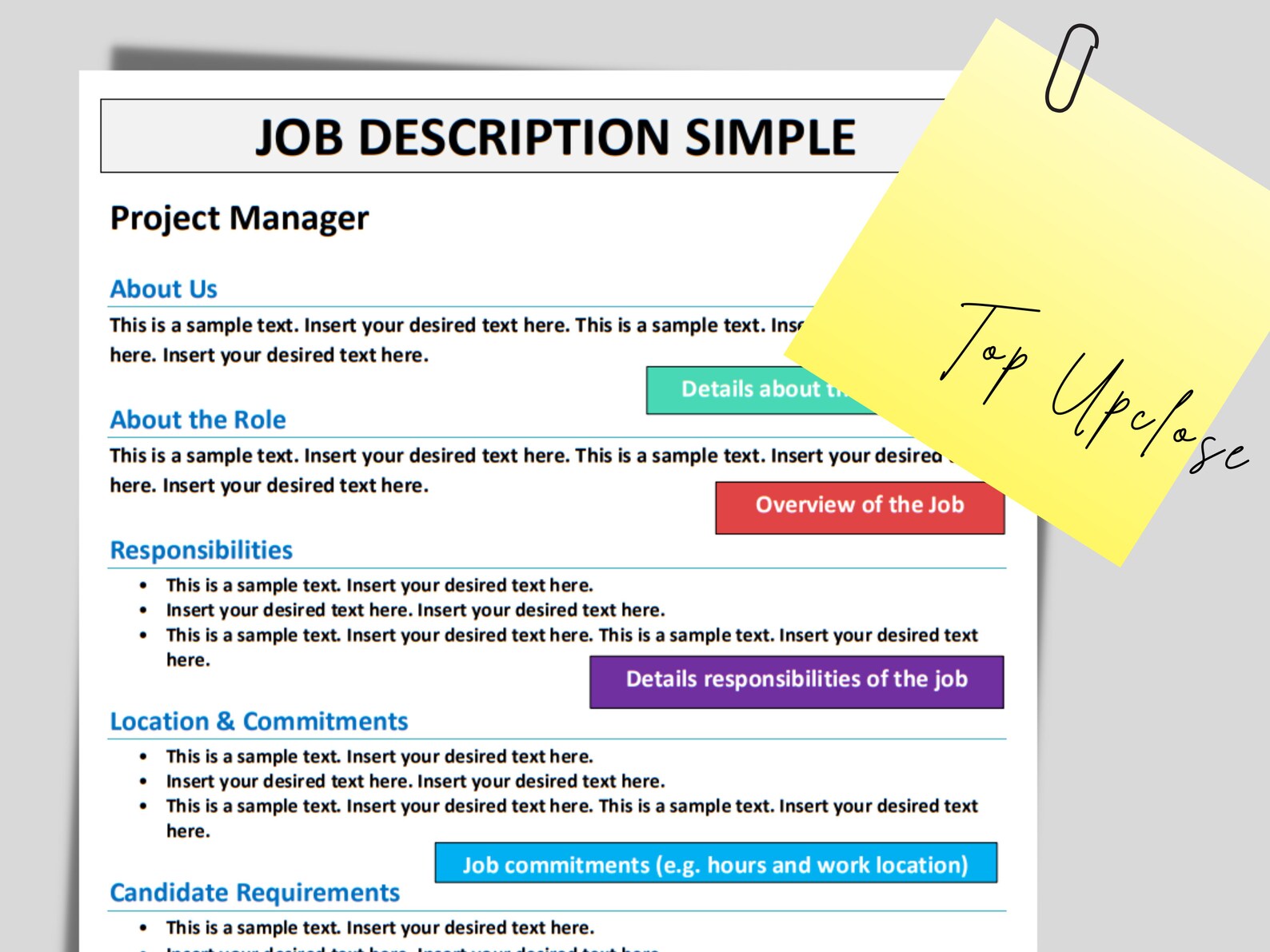 Editable Job Description Template: HR Form (word) - Etsy