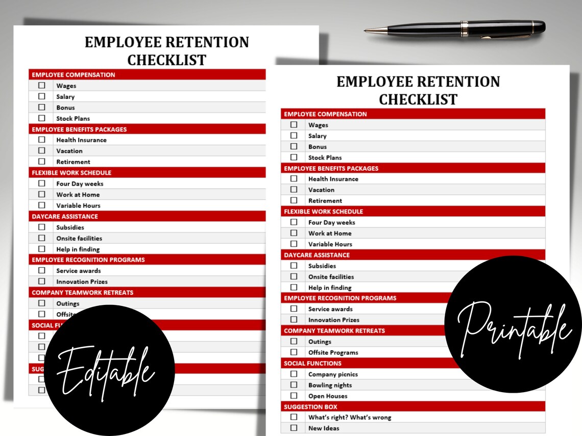 Retention Checklist MS Editable Word Form HR Templates - Etsy