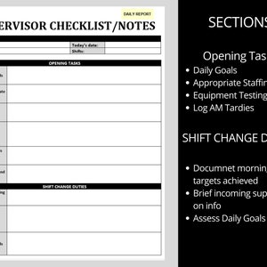 Daily Shift Supervisor Checklist: Editable MS Word Template - Etsy