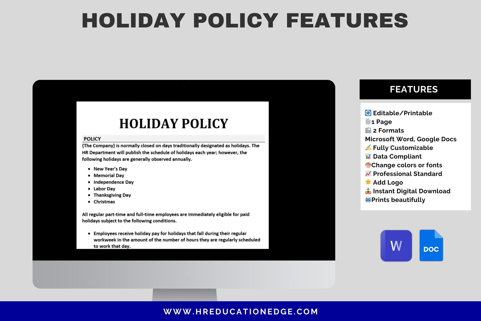 Holiday Policy Template: Editable HR Form (digital Download) - Etsy