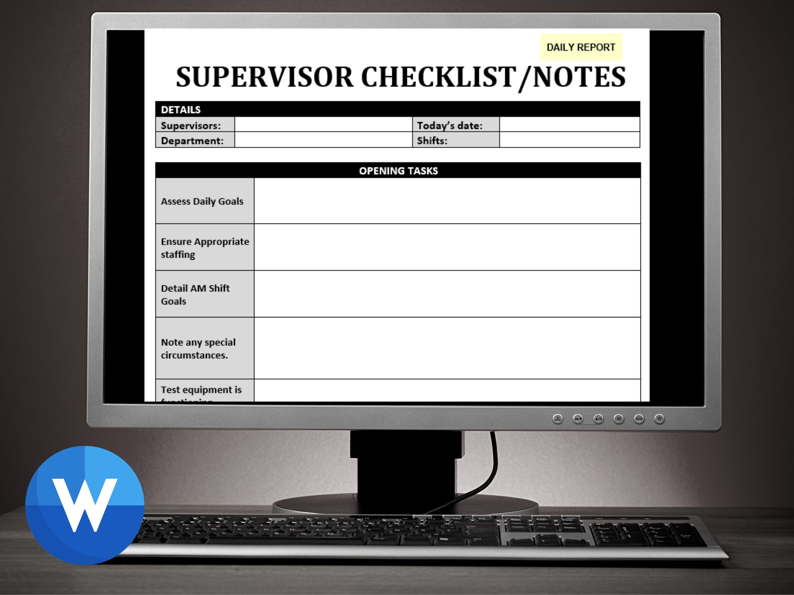 Daily Shift Supervisor Checklist: Editable MS Word Template - Etsy