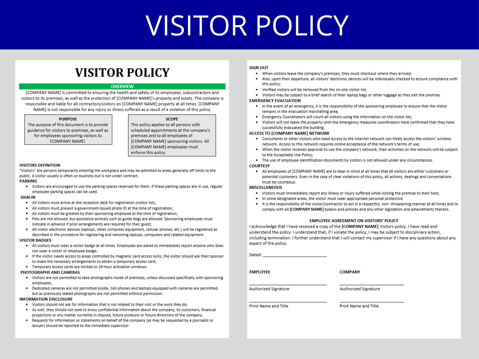 Visitor Policy | HR Templates | Human Resources Form | Employee ...