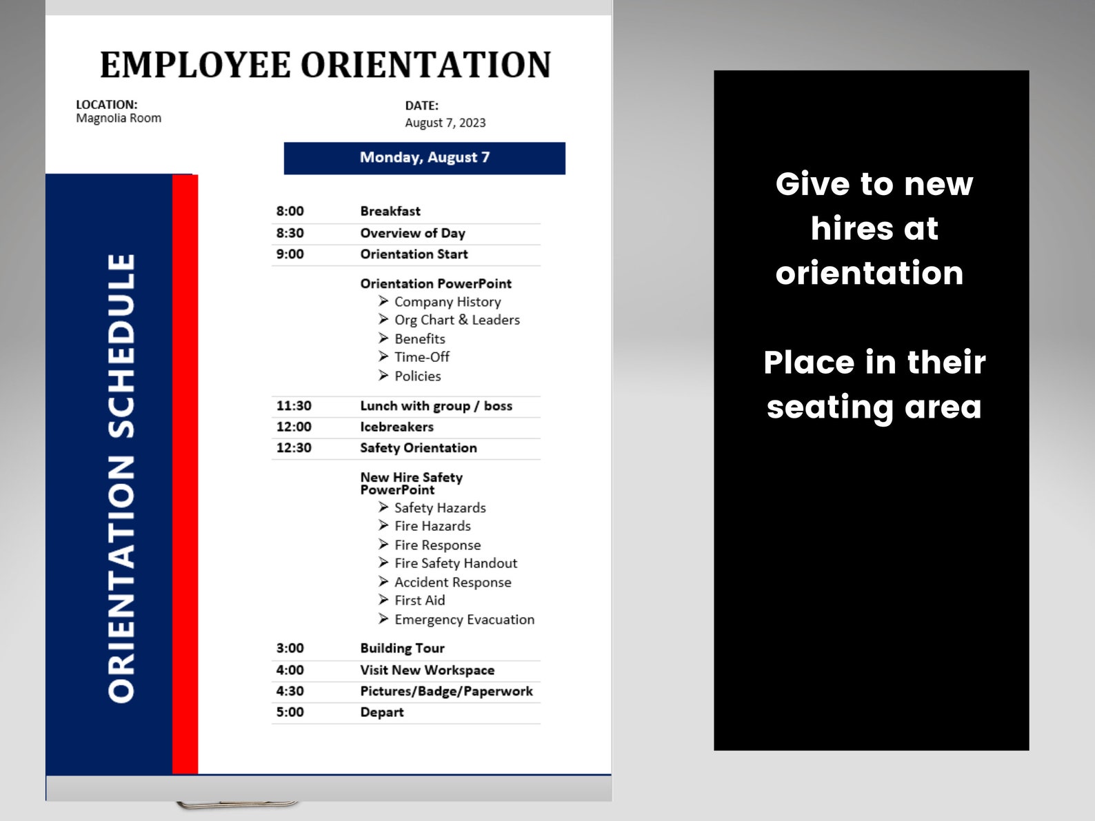 Employee Orientation Schedule Template New Hire Orientation Employee ...