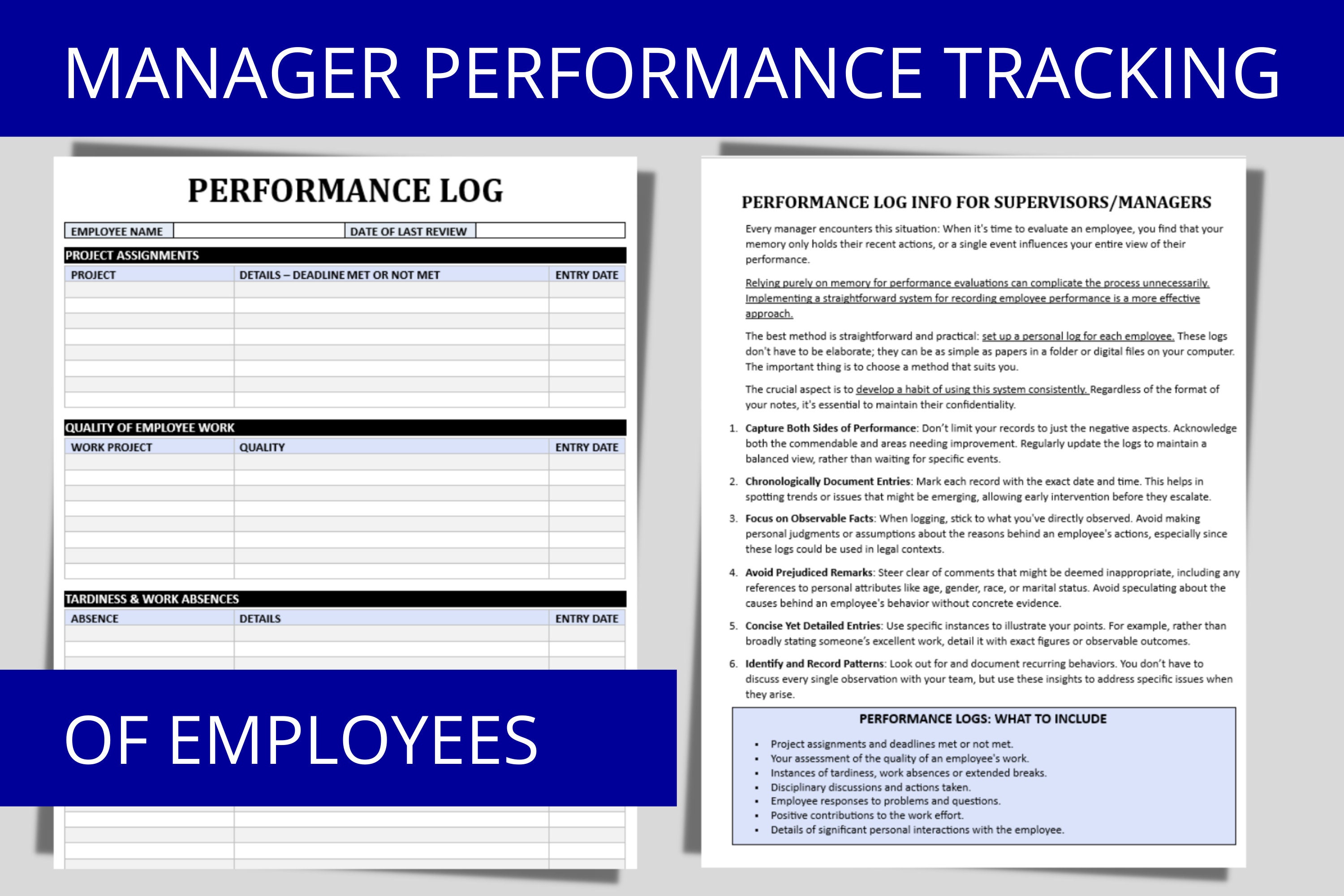 Manager Performance Log: Employee Performance Review Backup ...