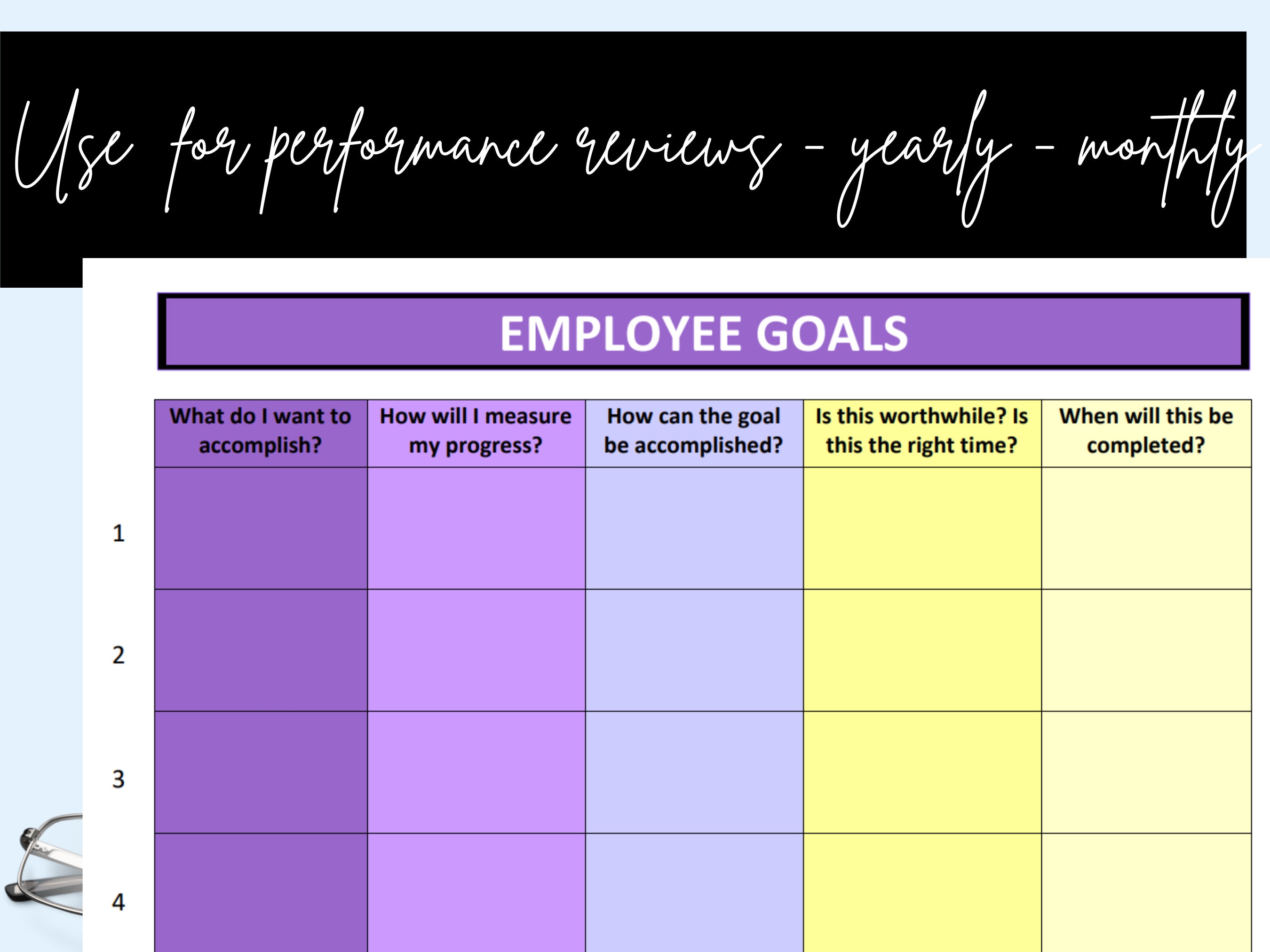 Employee Goals Template Editable Word Form SMART (Download Now) - Etsy