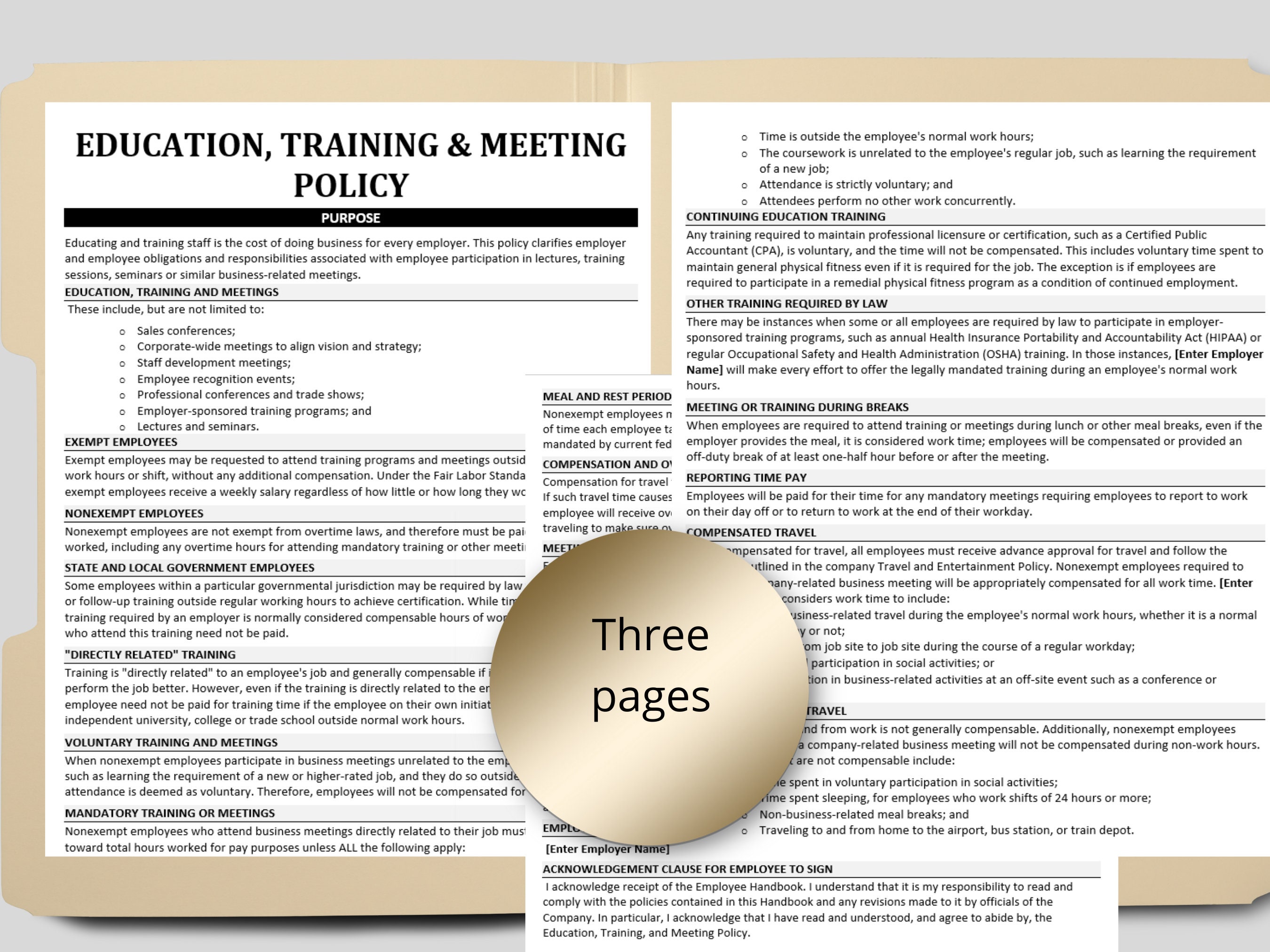 Training, Meeting & Education Policy | Editable HR Template | Training ...
