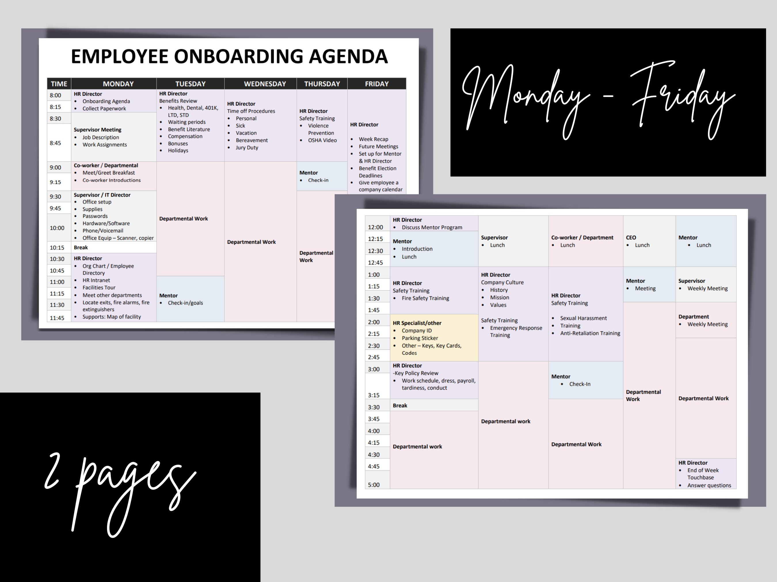New Hire Employee Onboarding Agenda Template: Editable HR Form (word ...
