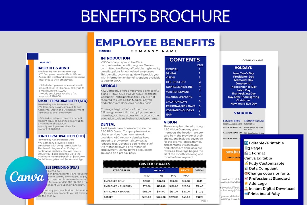 Employee Benefits Brochure: HR Onboarding Template (canva Editable) - Etsy