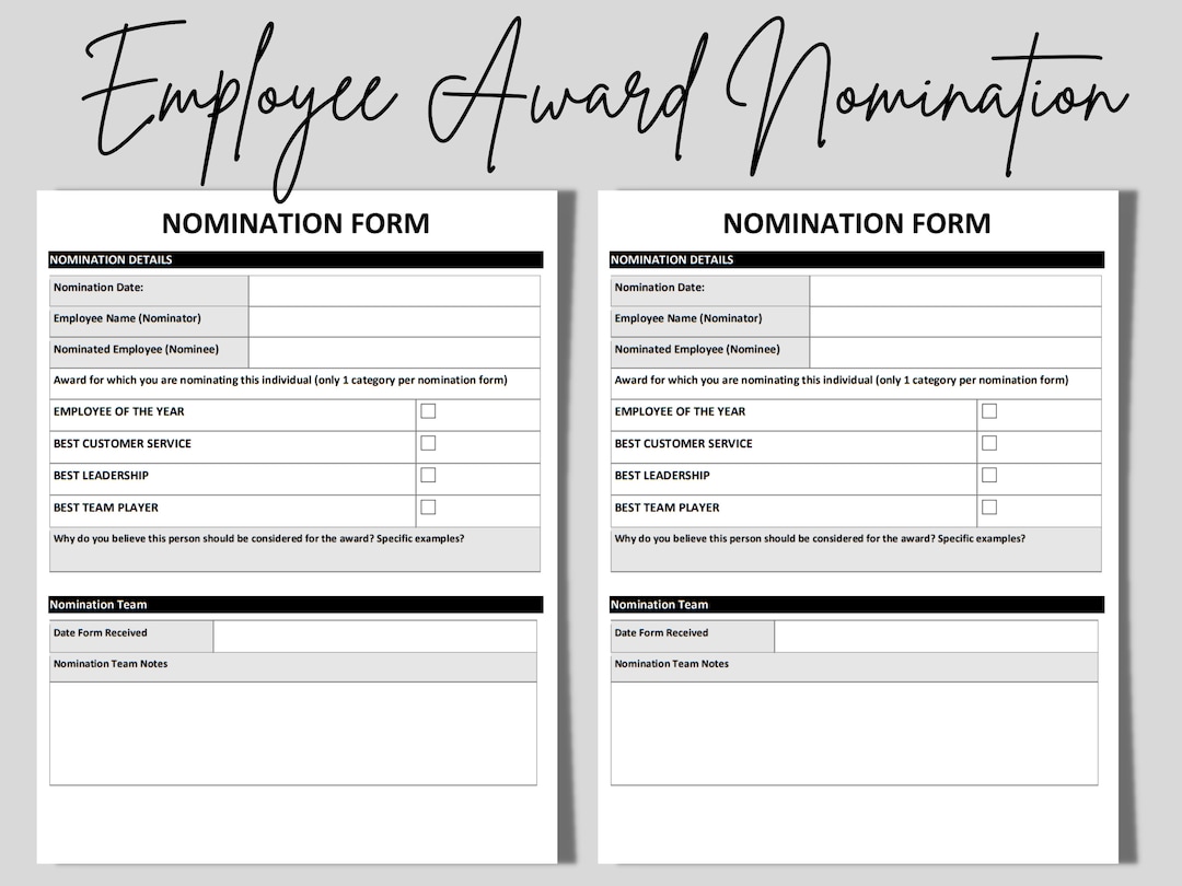 Employee Recognition Award Nomination Template Word Editable - Etsy