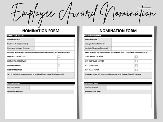 Employee Recognition Award Nomination Template Word Editable - Etsy