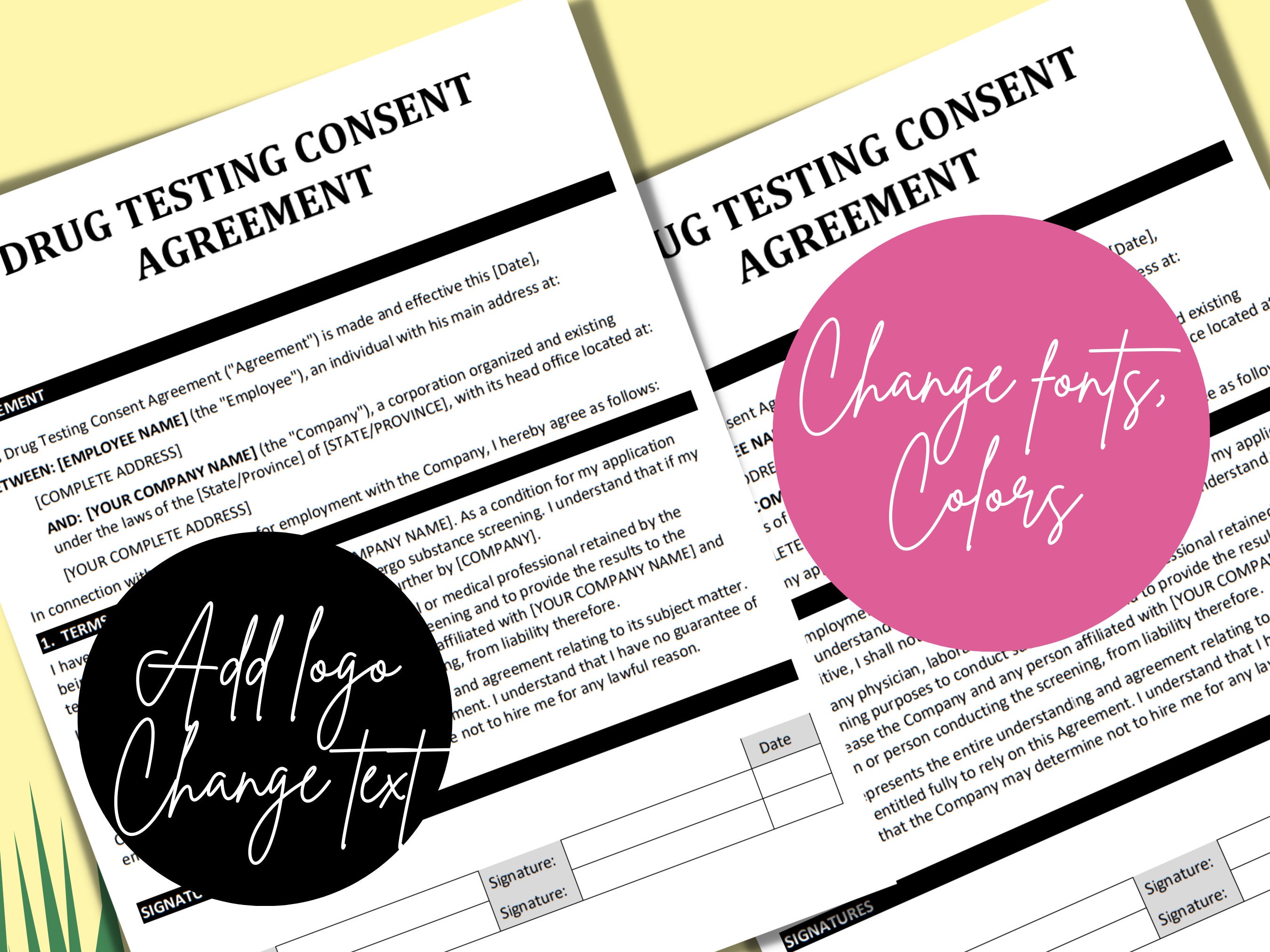 Drug Test Consent Form New Hire Paperwork Form Onboarding Paperwork HR ...