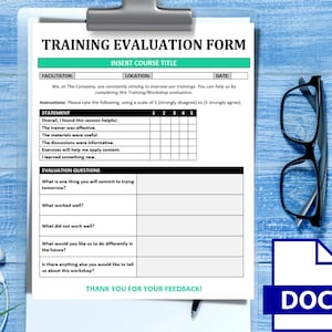 Training Evaluation Form Template | HR Training Feedback | Editable MS Word - Etsy