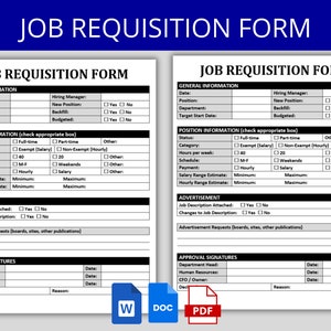 Job Requisition Form: HR Template (word, Google Doc, PDF) - Etsy