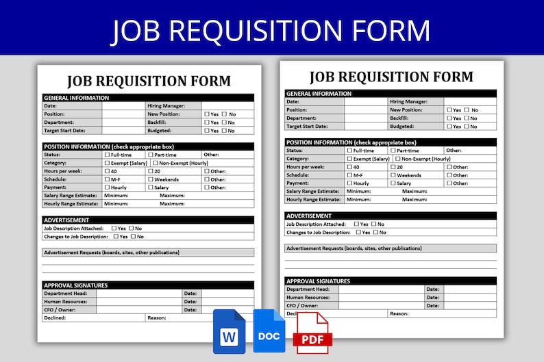 Job Requisition Form: HR Template (word, Google Doc, PDF) - Etsy