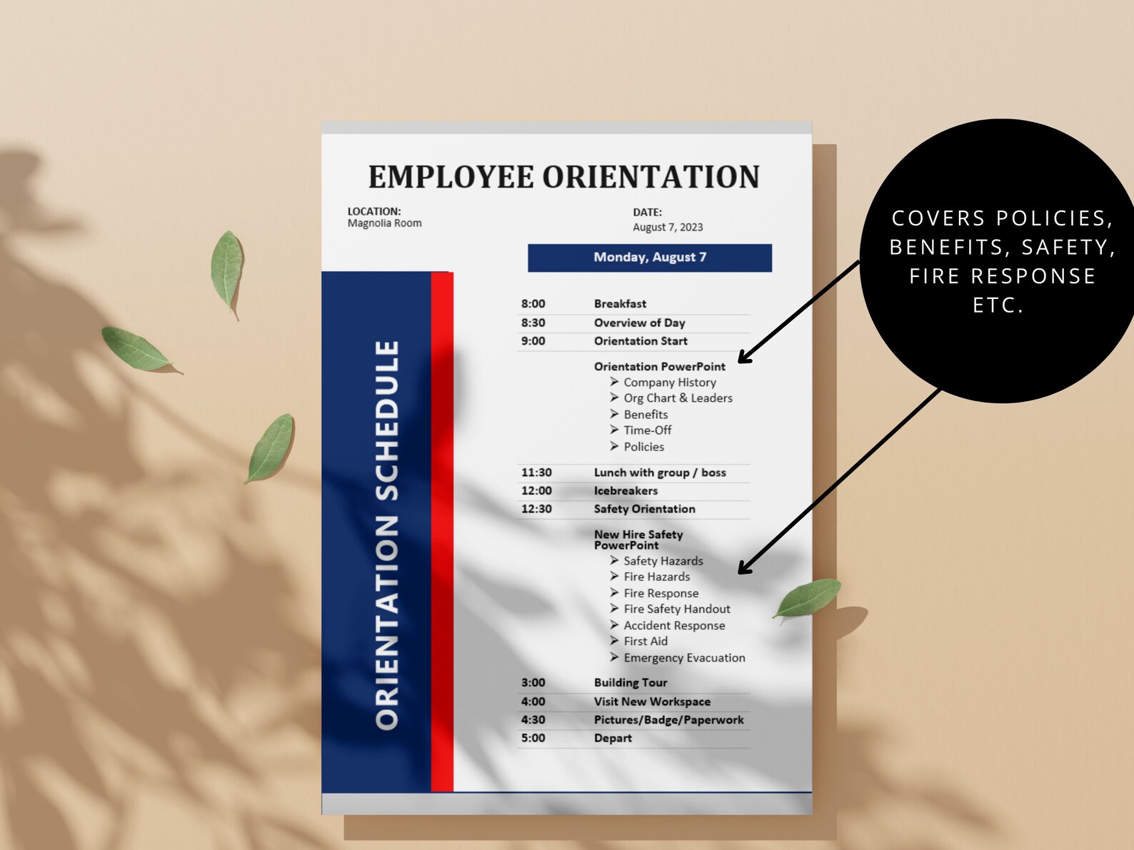 Employee Orientation Schedule Template New Hire Orientation Employee ...