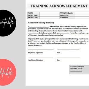 Training Acknowledgement Form | Training Templates | HR | Human ...