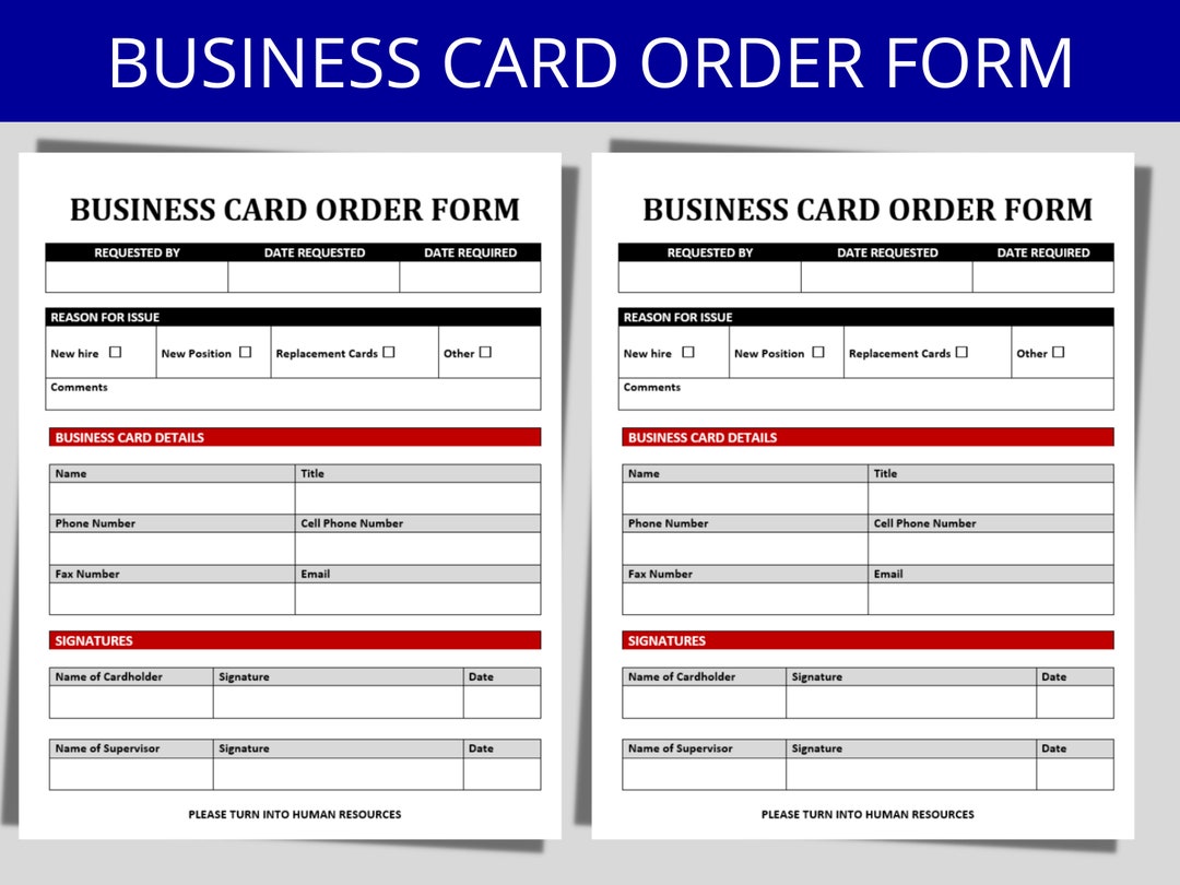 HR Business Card Order Form - Editable MS Word Template - Etsy