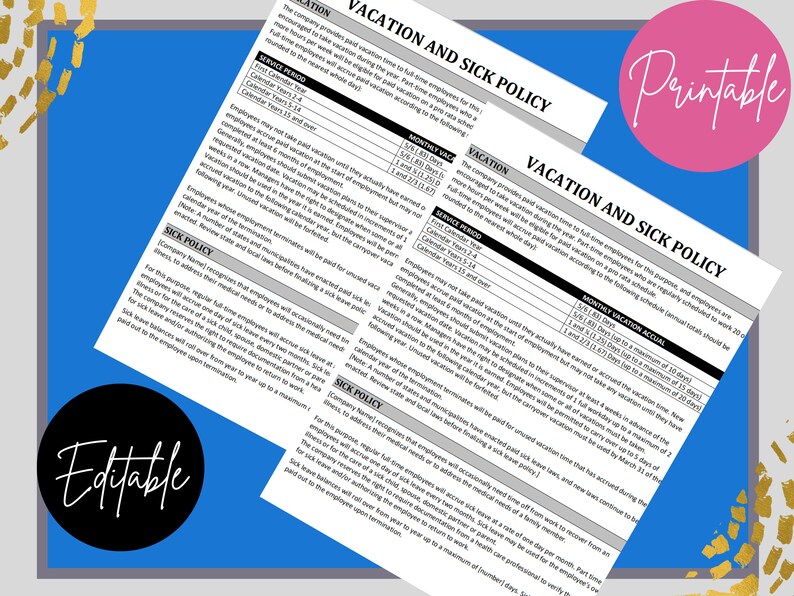 Vacation and Sick Policy Template | MS Editable Word | HR Policies - Etsy