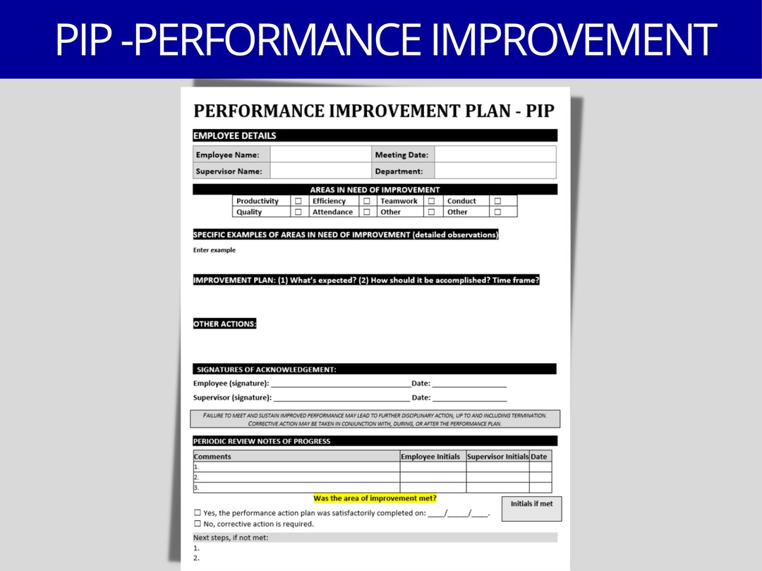 Performance Improvement Plan PIP Template Employee Performance Employee Performance Improvement Plan PIP Template Employee Performance Employee